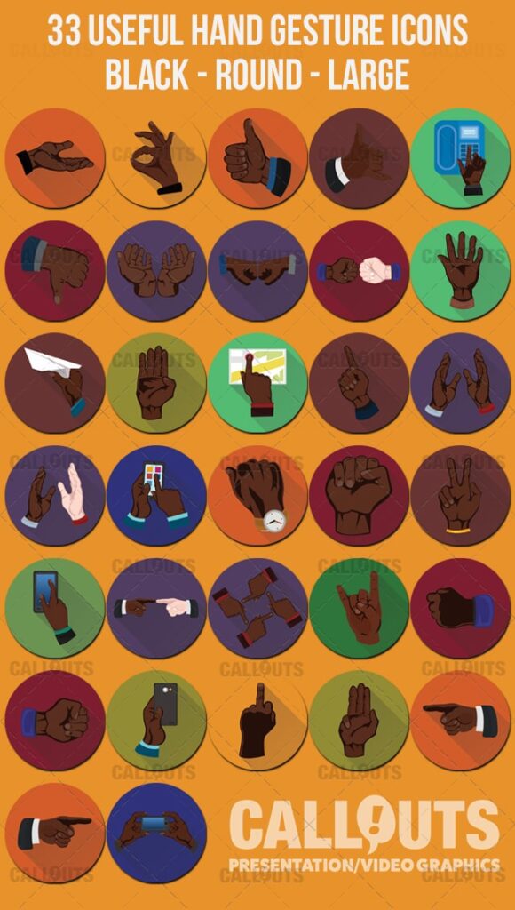 Callouts Creative Assets | Black Hand Gesture Icons Round Flat